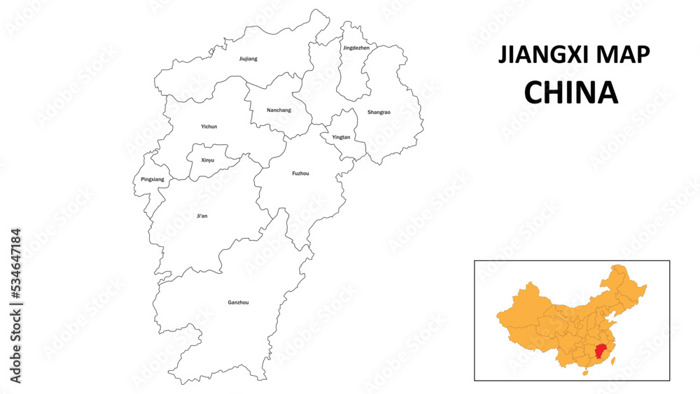 Fototapeta mapa świata dla dzieci Jiangxi Map of China. State and ...
