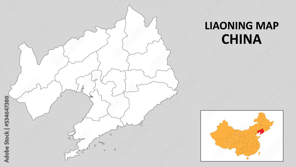 Liaoning Map of China. Outline the state map of Liaoning. Political map ...