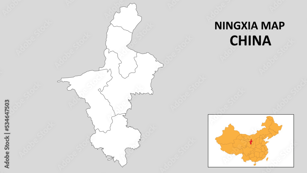 Ningxia Map of China. Outline the state map of Ningxia. Political map ...