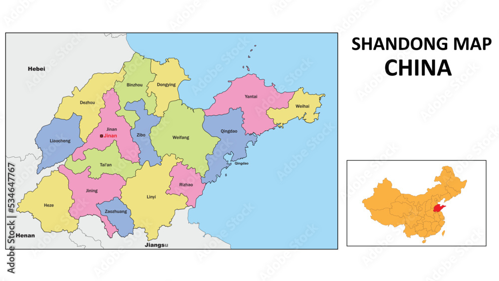 Fototapeta mapa świata dla dzieci Shandong Map of China. State and ...