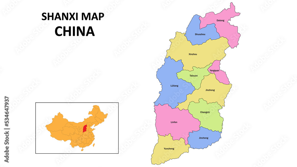 Shanxi Map of China. State and district map of Shanxi. Detailed ...
