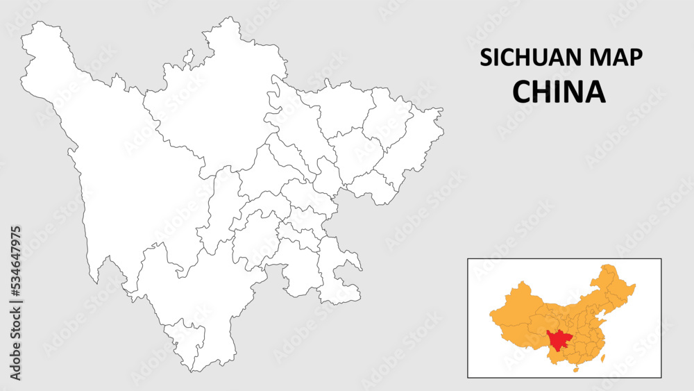 Sichuan Map of China. Outline the state map of Sichuan. Political map ...
