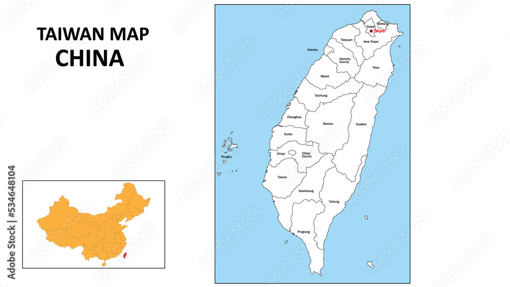 Taiwan Map of China. State and district map of Taiwan. Administrative ...