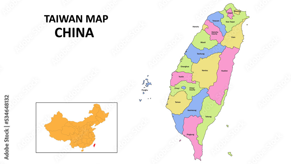 Taiwan Map of China. State and district map of Taiwan. Detailed ...