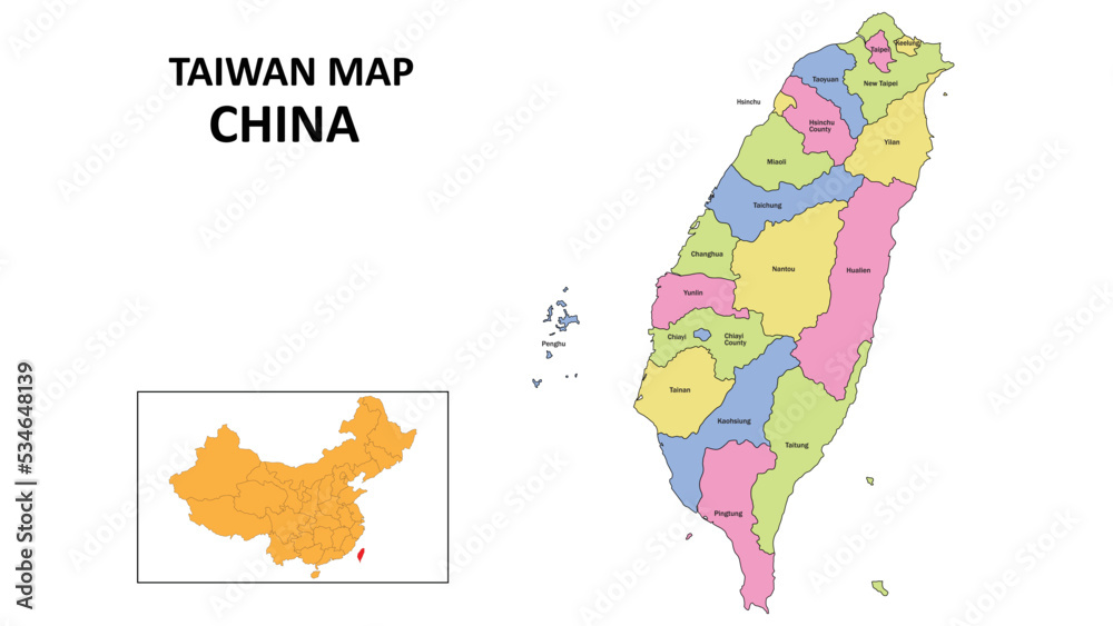 Taiwan Map of China. State and district map of Taiwan. Detailed ...