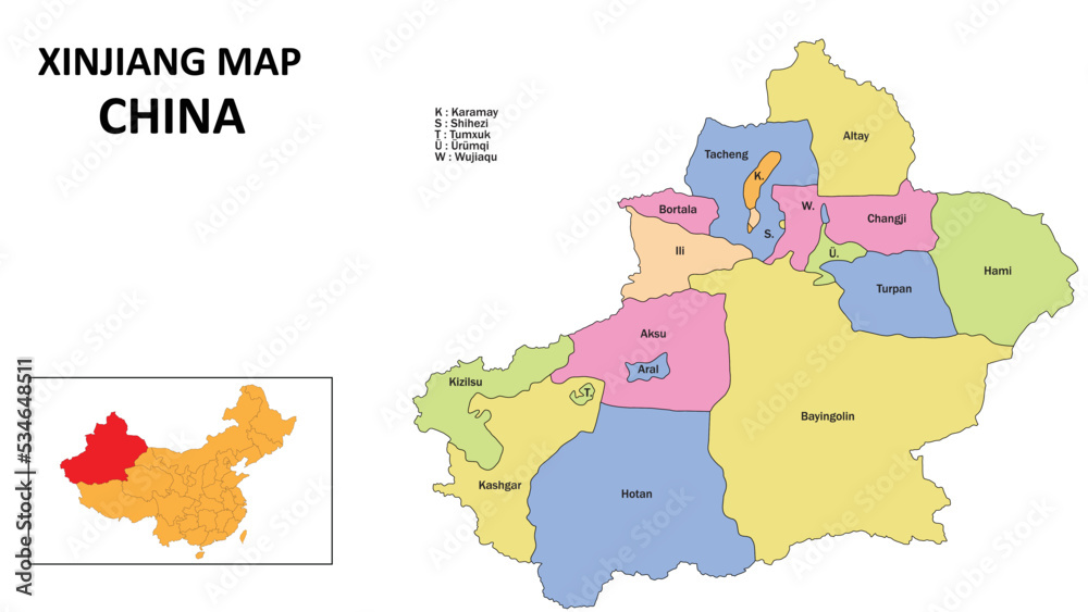 Xinjiang Map of China. State and district map of Xinjiang. Detailed Xinjiang map of Liaoning ...