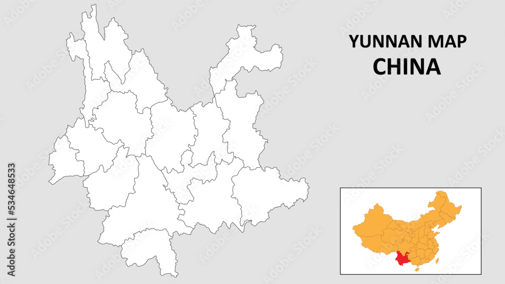 Yunnan Map of China. Outline the state map of Yunnan. Political map of ...