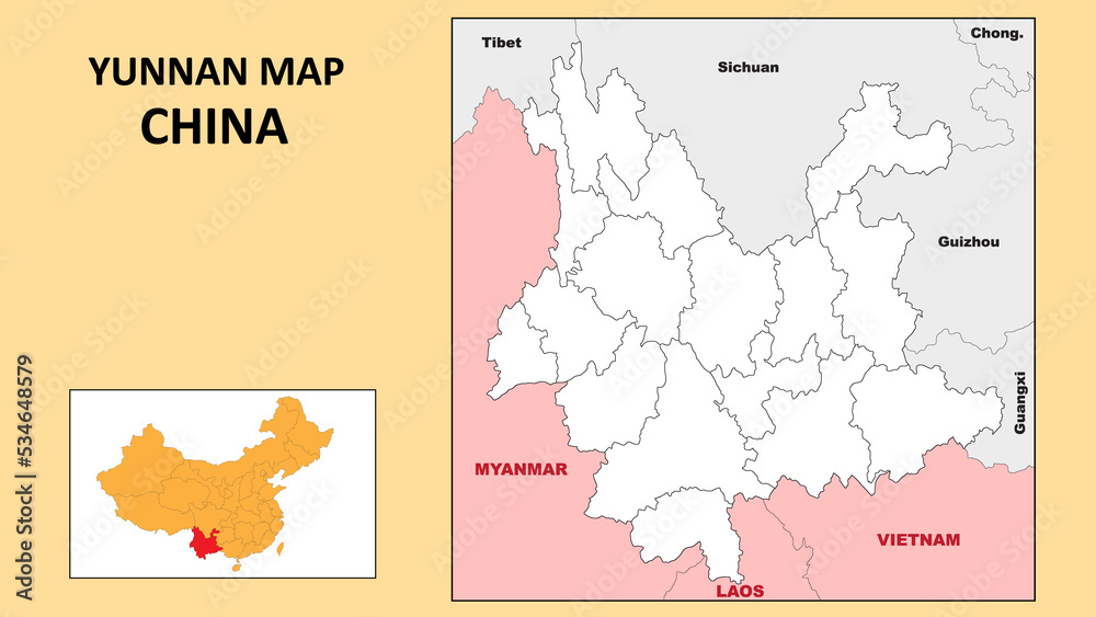 Fototapeta mapa świata dla dzieci Yunnan Map of China. State and ...