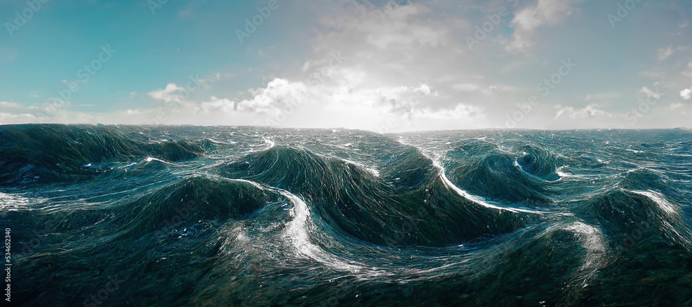 Spectacular abstract scene of an ocean tidal wave with a horizontal and ...