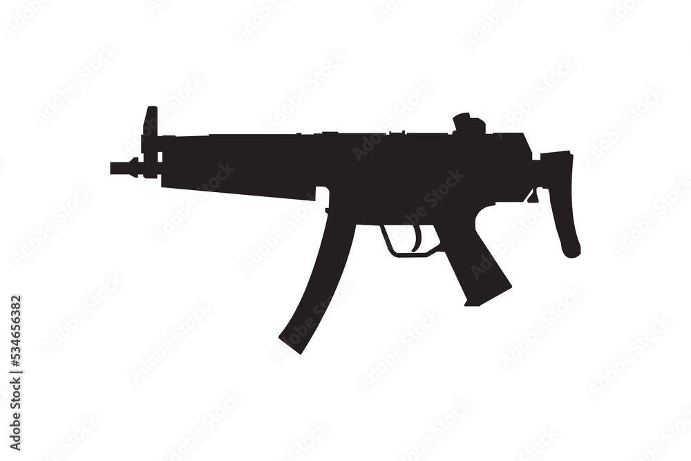 MP5 gun icon, weapon silhouette isolated white background Stock Vector ...