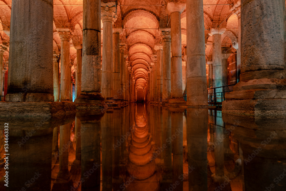 Basilica Cistern in Istanbul, Turkey. Dance of light. pillars and ...