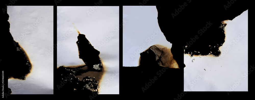 set of burnt paper frame for texture overlay. damaged white paper with ...