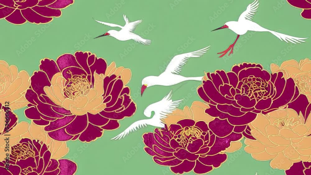 Chinese seamless looping animation with gold animation . Peony flower ...