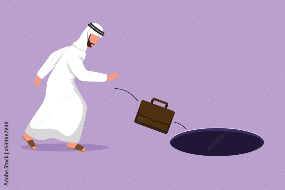 Character flat drawing young Arab businessman throws briefcase into ...