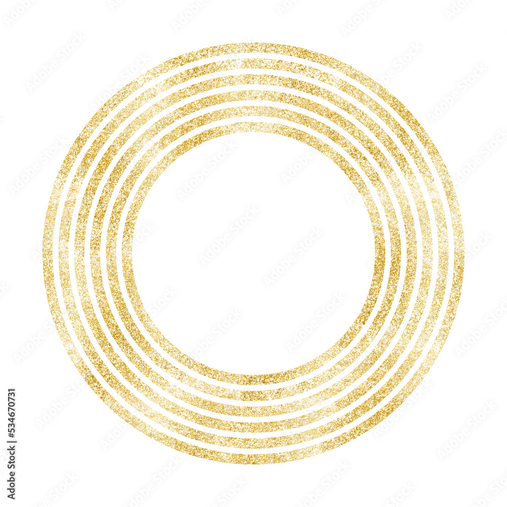 Golden concentric three quarters circles. Gold outlined ring shapes ...