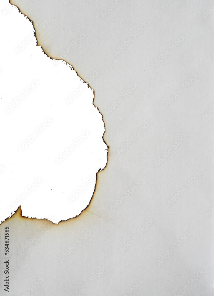 burnt paper frame for texture overlay. damaged white paper with burnt ...