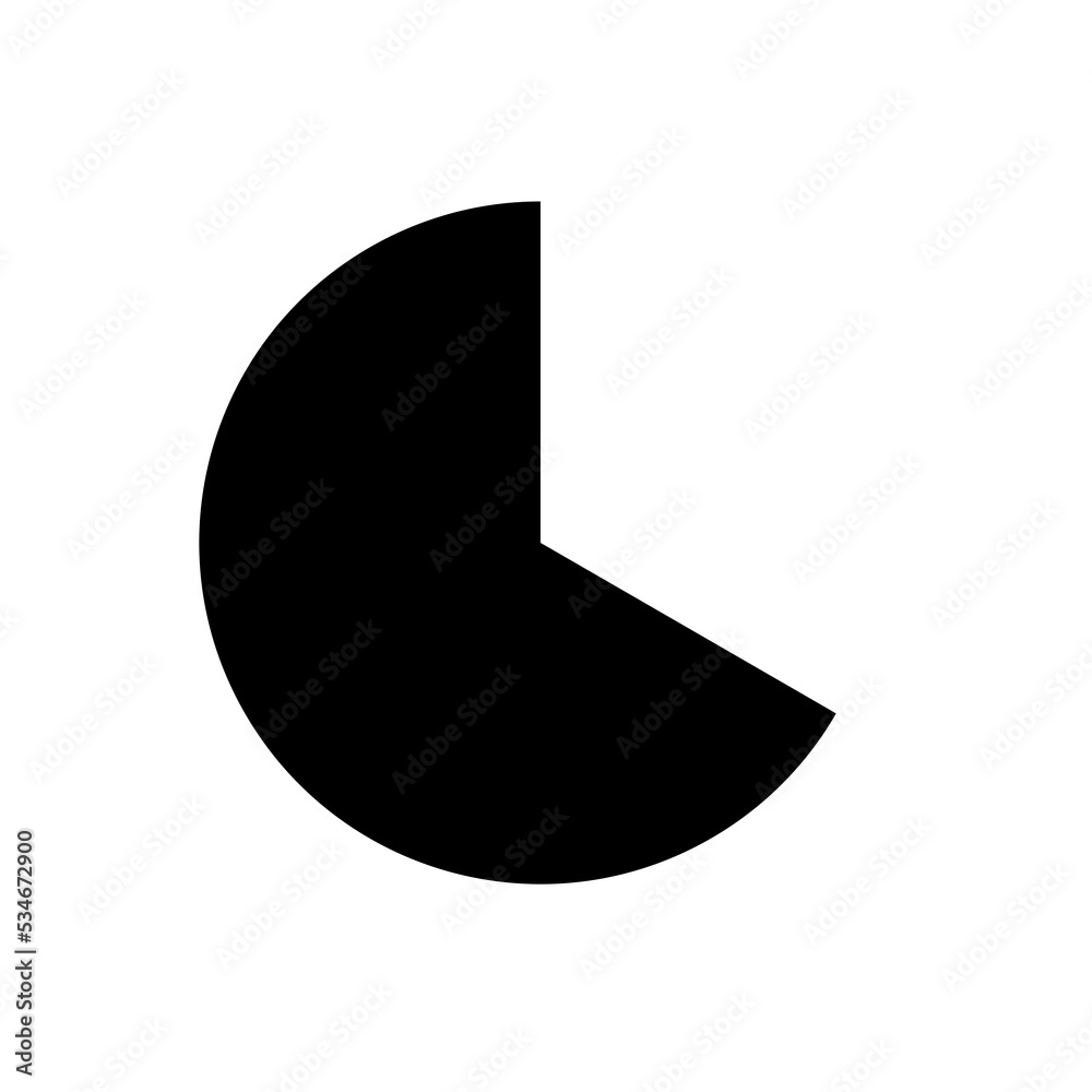 Pie chart, diagram. Black filled divided circle, two thirds shape ...
