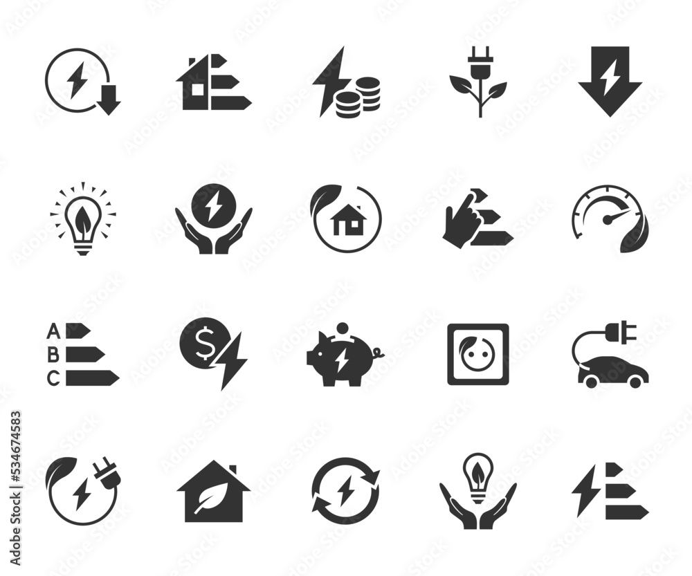 Vector set of energy saving flat icons. Contains icons energy efficiency, power consumption ...