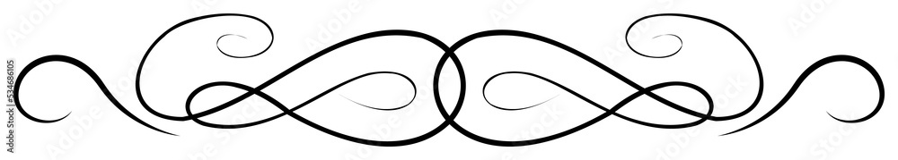 Curly design element. Abstract line art decoration with black thin line ...
