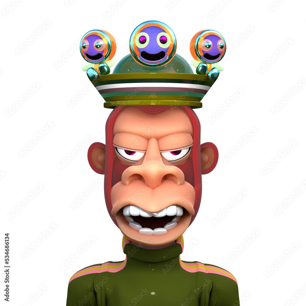 3D RENDER ILLUSTRATION. FANTASY FUNNY CRAZY MONSTER DEMON DEVIL APE ...