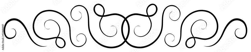 Curly design element. Abstract line art decoration with black thin line ...