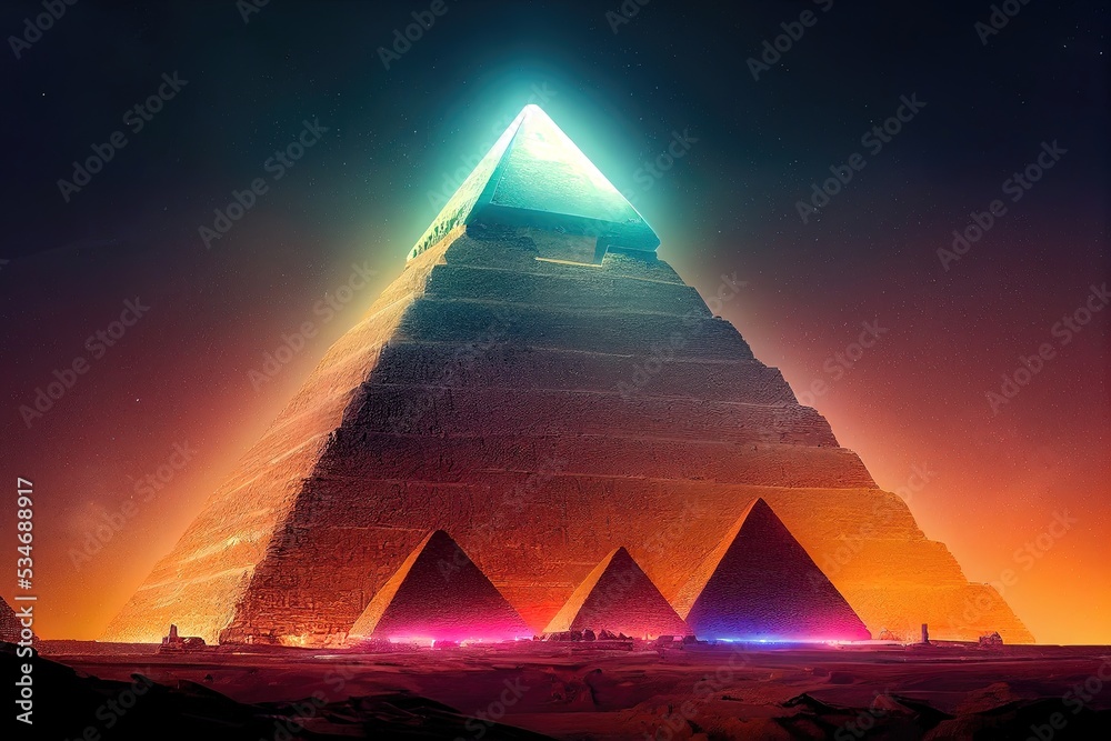 Desert with the great pyramids of ancient Egypt. Giza with pyramids ...