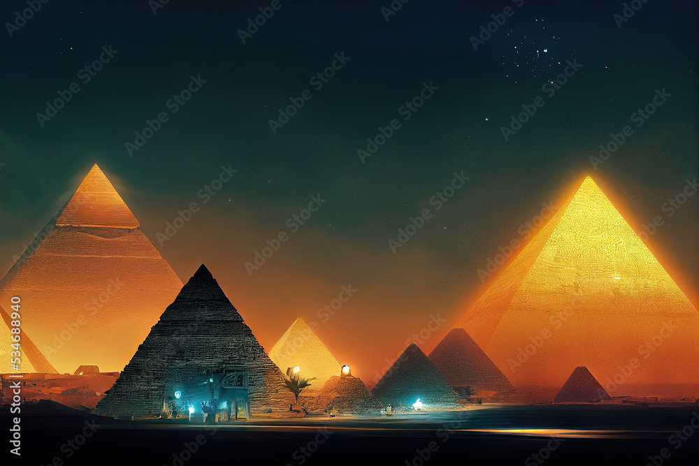 Desert with the great pyramids of ancient Egypt. Giza with pyramids ...