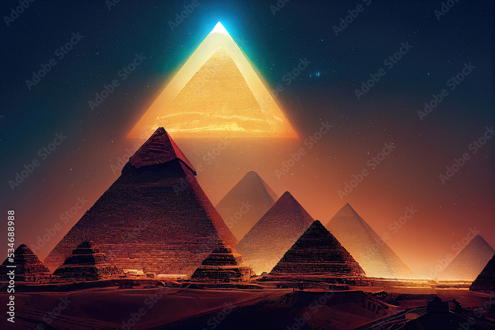 Desert with the great pyramids of ancient Egypt. Giza with pyramids ...