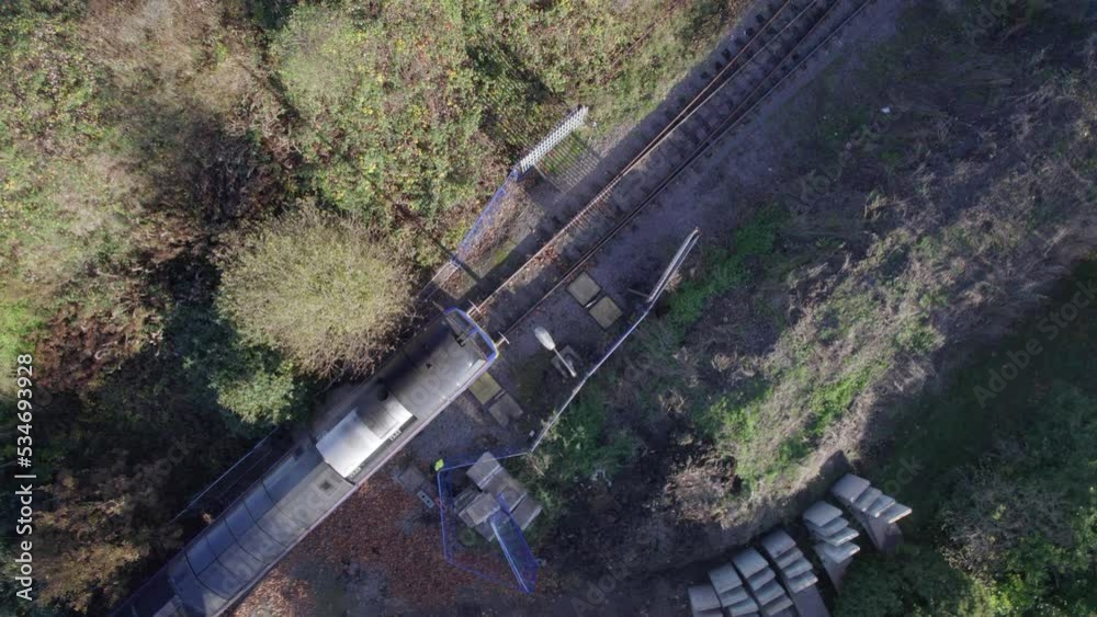 Locomotive Cargo Train Bird's Eye View Departing a Station Stock ビデオ ...
