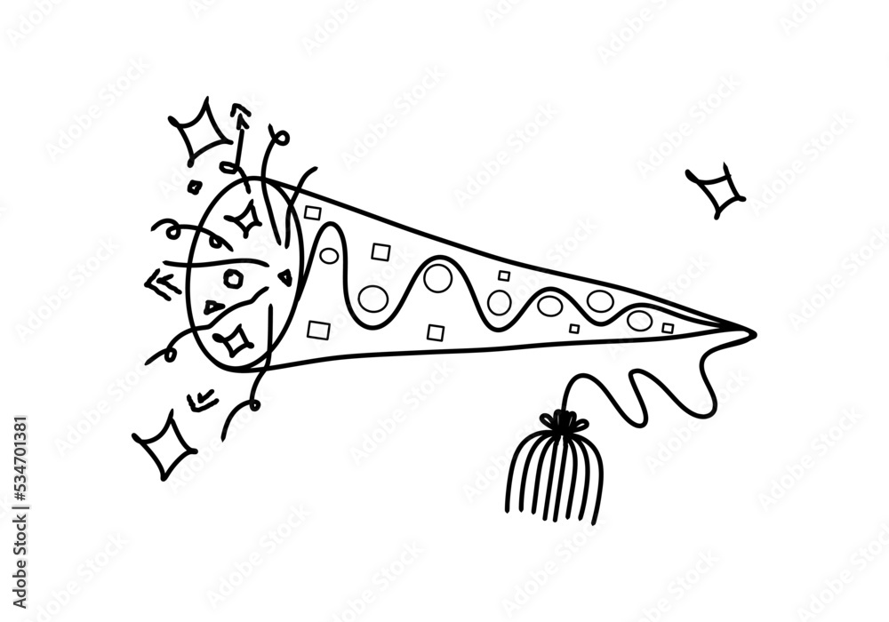 Clapperboard, festive fireworks, freehand drawing, with a black stroke ...