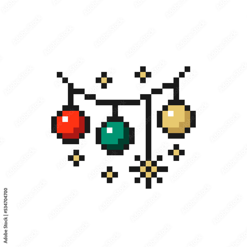 Christmas garland lights icon in pixel art design isolated on white ...