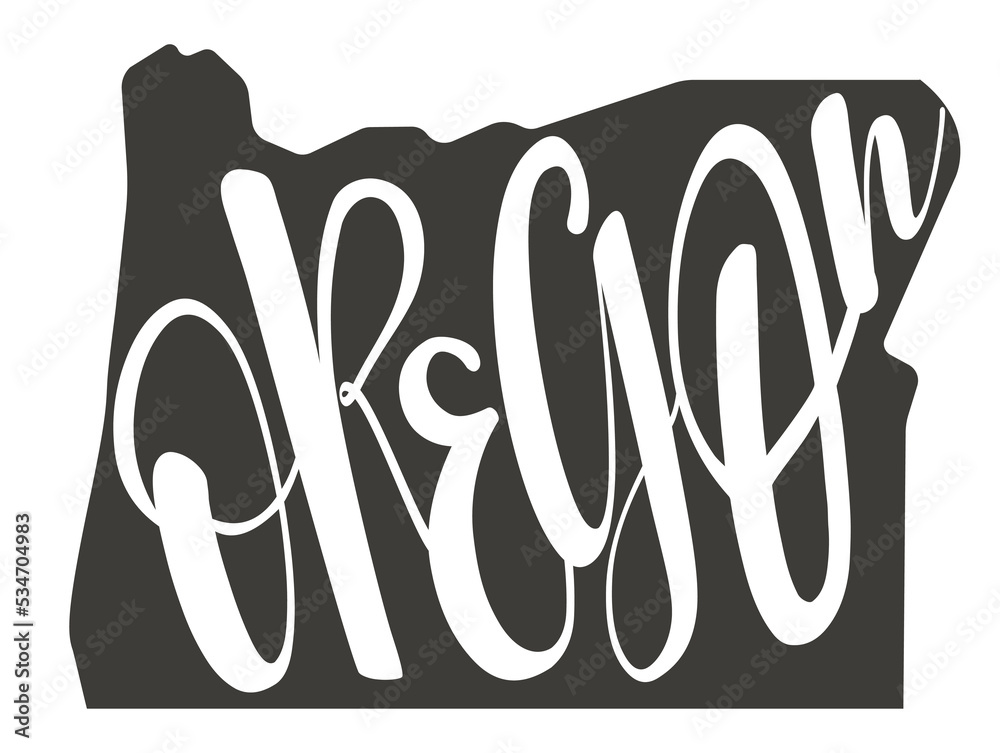 Oregon. Vector silhouette state. Oregon map with text script. Vector ...
