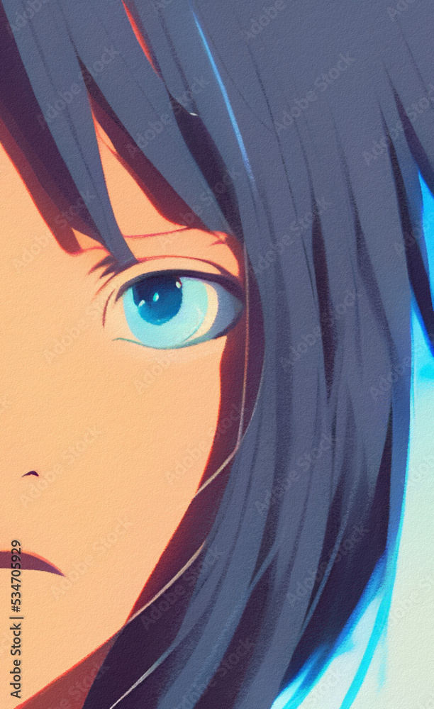 Digital painting oil and watercolor mixed drawing portrait in close-up ...