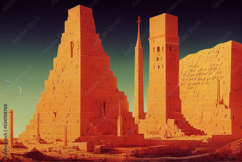 Ancient city of Babylon with the tower of Babel, bible and religion ...