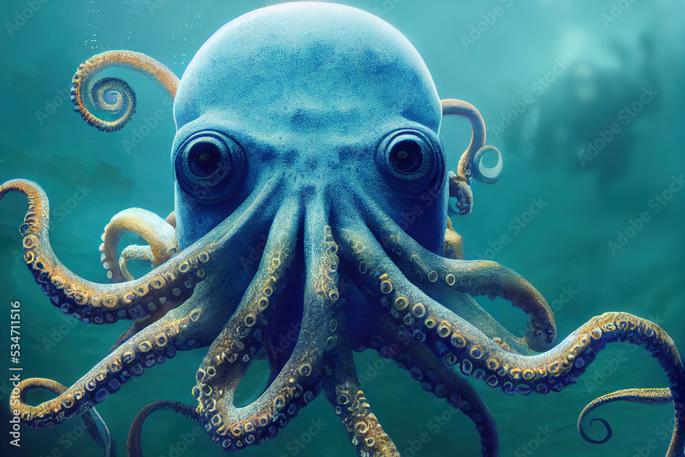 3 D render. A futuristic biomechanical octopus. Cyberpunk Creature ...