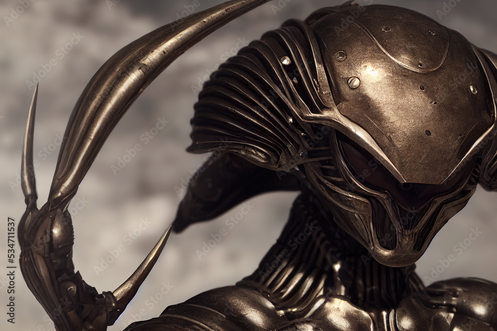 ภาพประกอบสต็อก 3 D render. Alien warrior, biomechanical creatures ...