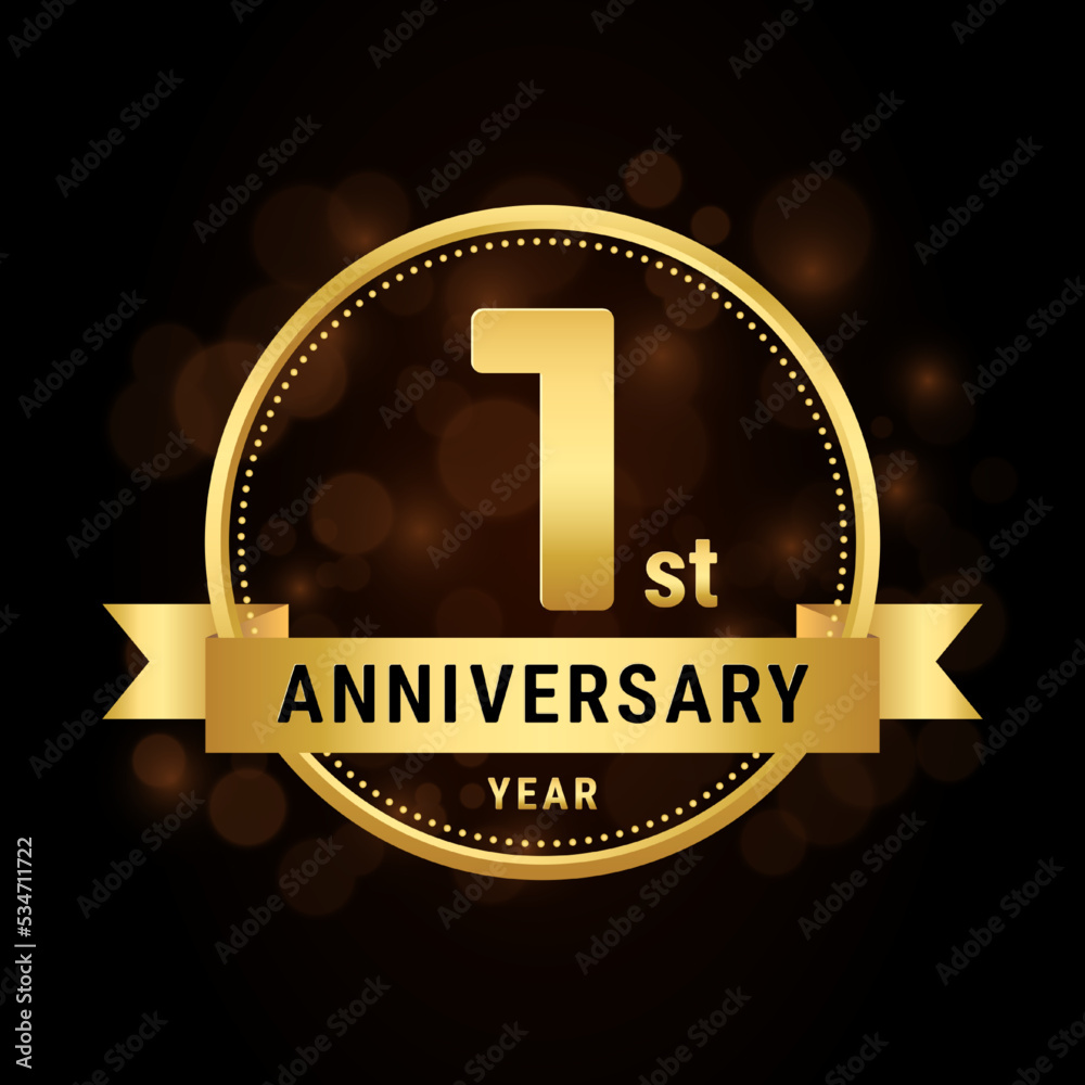 1st anniversary, anniversary celebration template design with gold ...