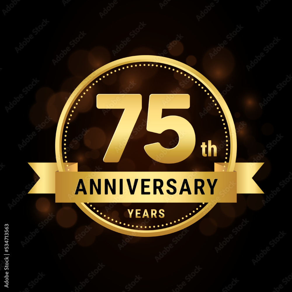 75th anniversary, anniversary celebration template design with gold ...