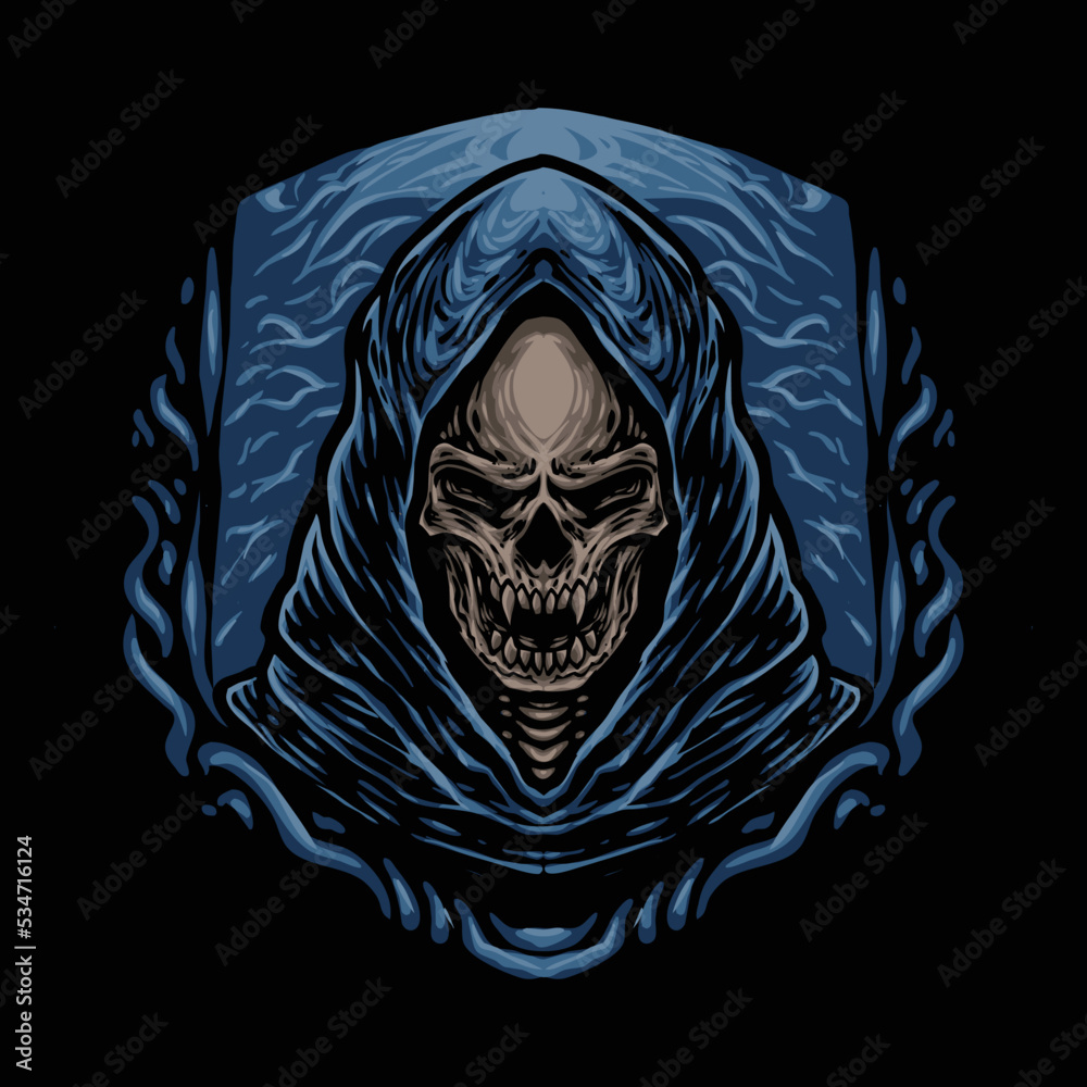 The grim reaper skull head illustration Stock Vector | Adobe Stock