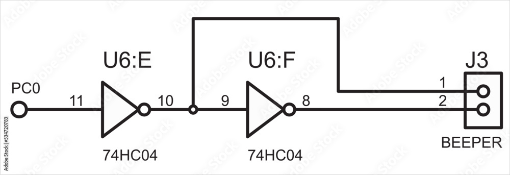 Vector electrical circuit with connector, logic element (inverter ...