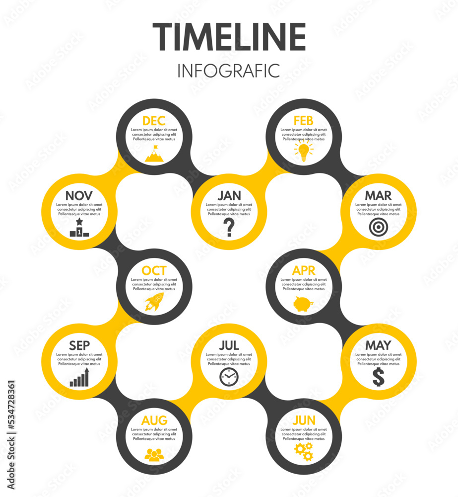 12 months or steps round diagram. Whole year life plan. Repeated cycle ...
