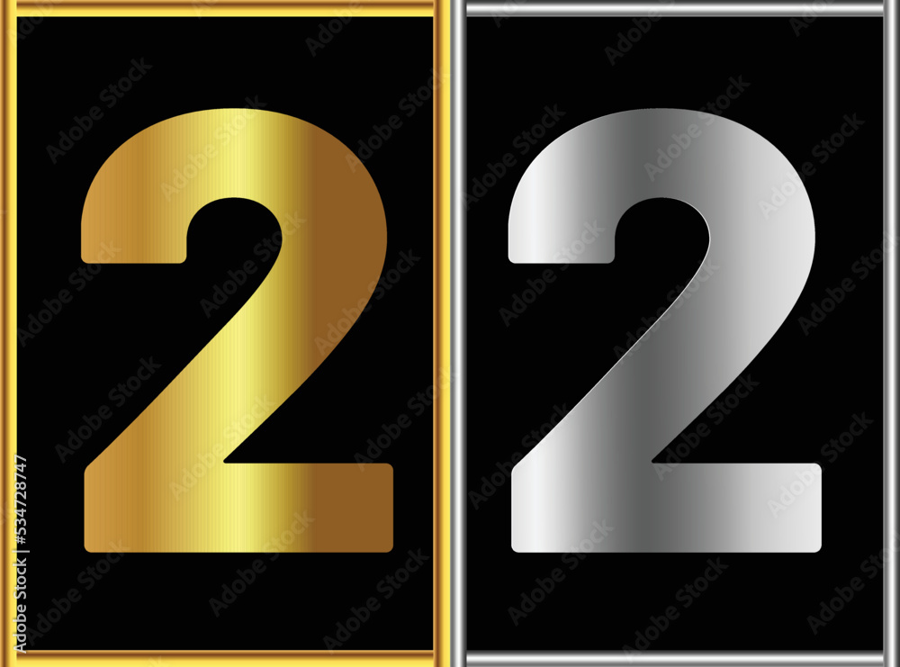 golden and silver number two (2) coloring page with vector illustration ...
