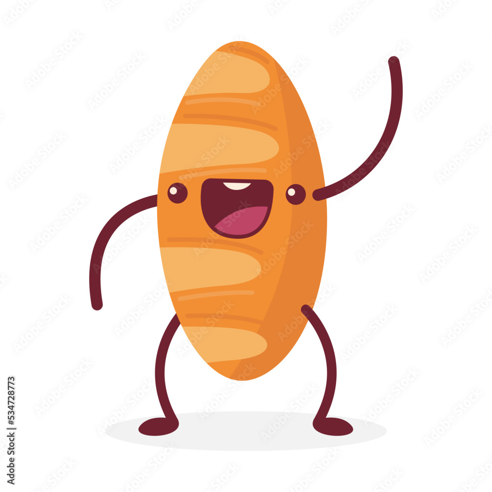 Funny bread. Cute cartoon loaves character with happy face isolated on ...