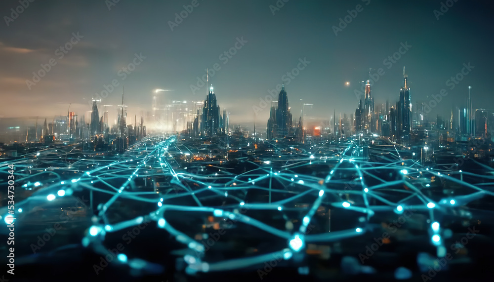 The concept of high-speed internet connection visualized as glowing ...