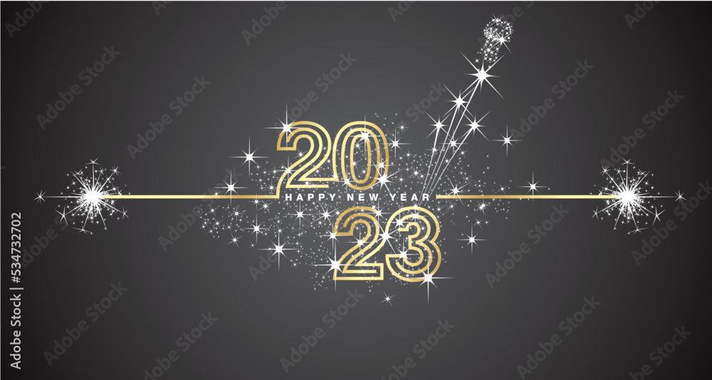 Happy New Year 2023 eve golden triple line design loading sparkle ...