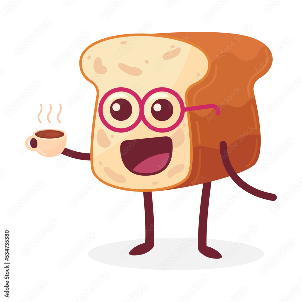 Funny bread. Cute cartoon loaves character with happy face isolated on ...