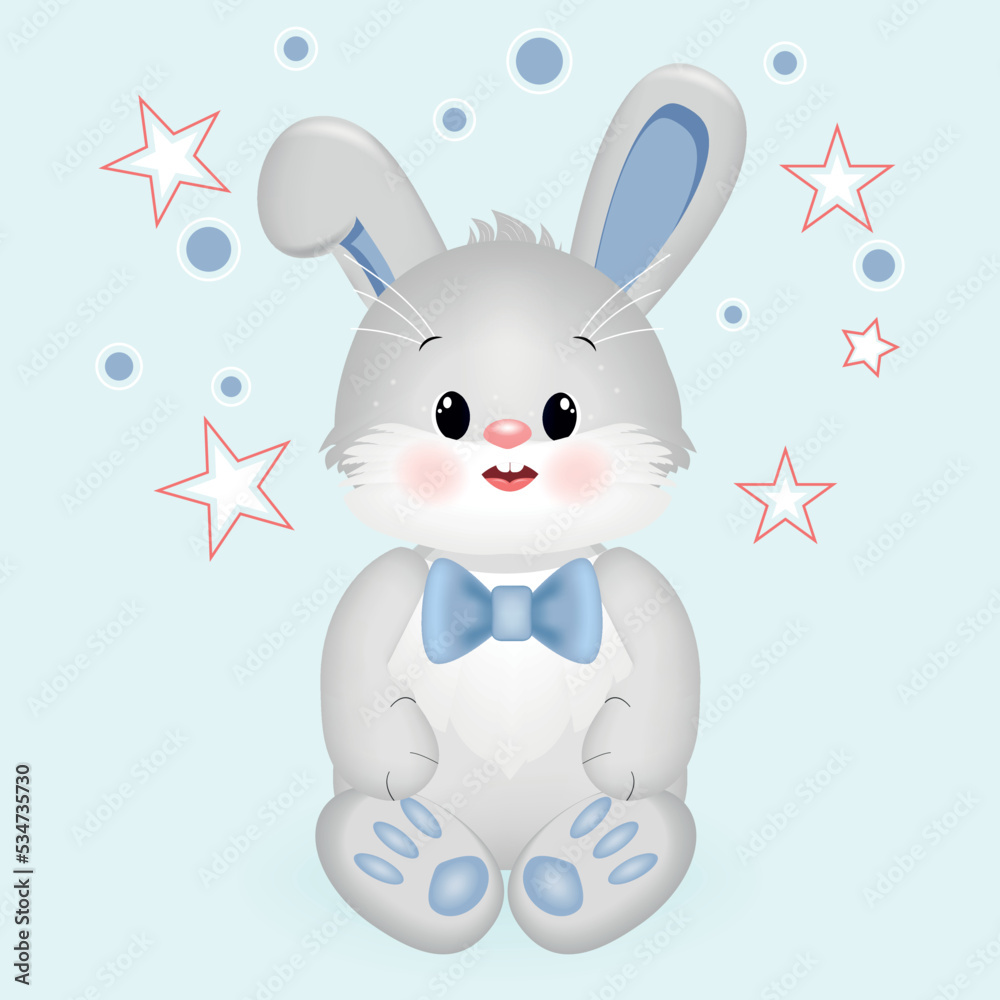 Cute rabbit, boy, vector illustration for postcard, cover, packaging ...