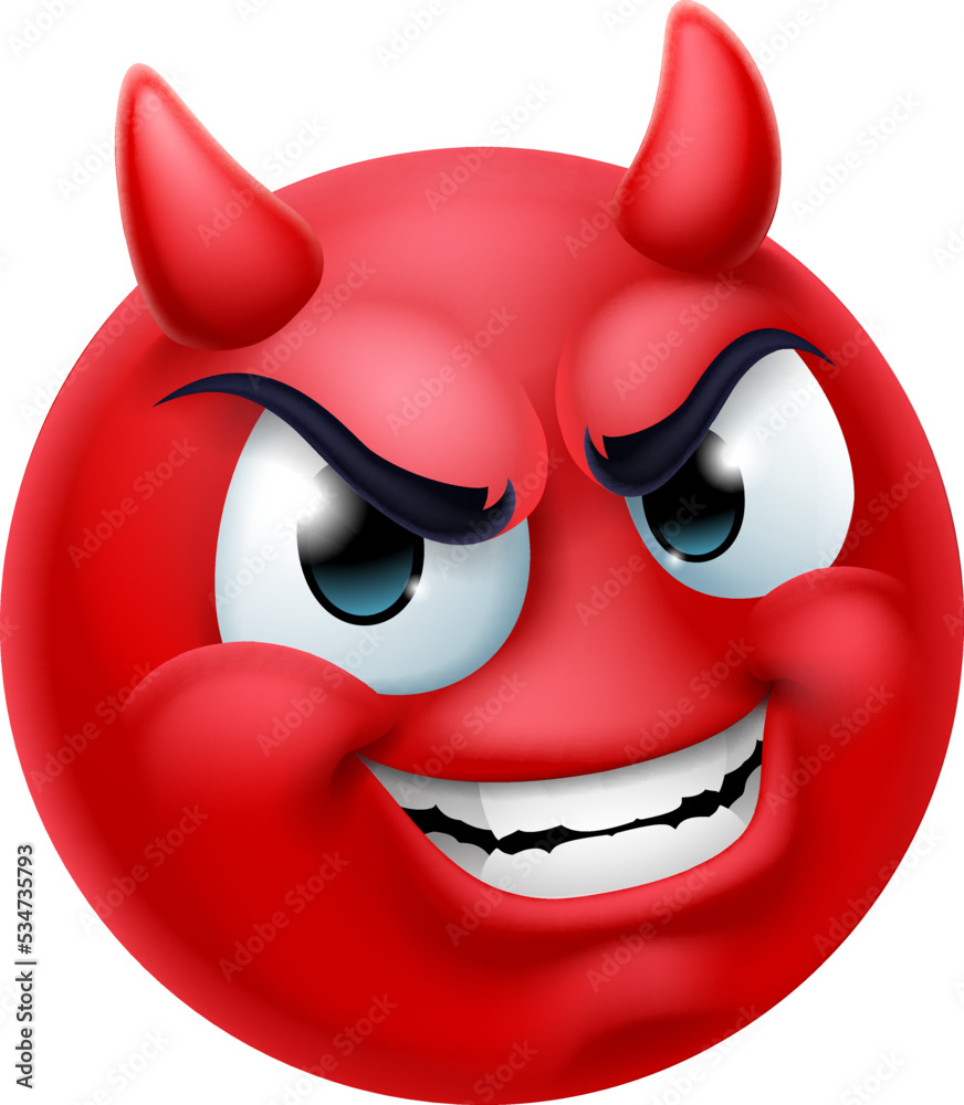 A red devil or satan emoji emoticon man face cartoon icon mascot. Stock ...