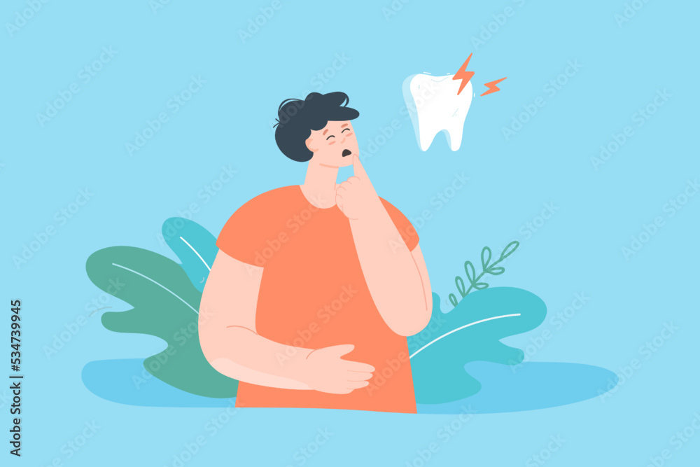 Upset cartoon man suffering from toothache. Patient with tooth pain ...