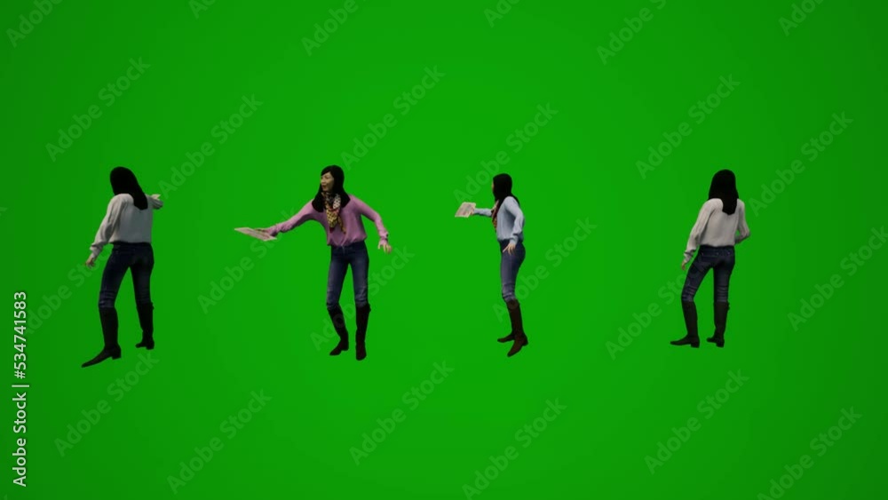 3d girl green screen chroma key employee Asian in walk talk site mobile ...